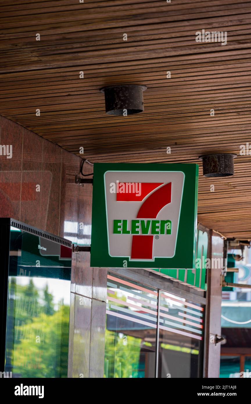 Lund, Sweden - August 16, 2022: The logo of store 7 eleven mounted ...