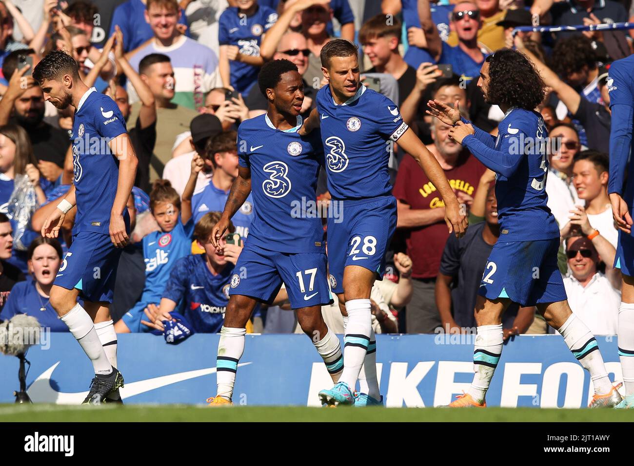 London, UK. 27th Aug, 2022. Raheem Sterling of Chelsea scores for 10 ...