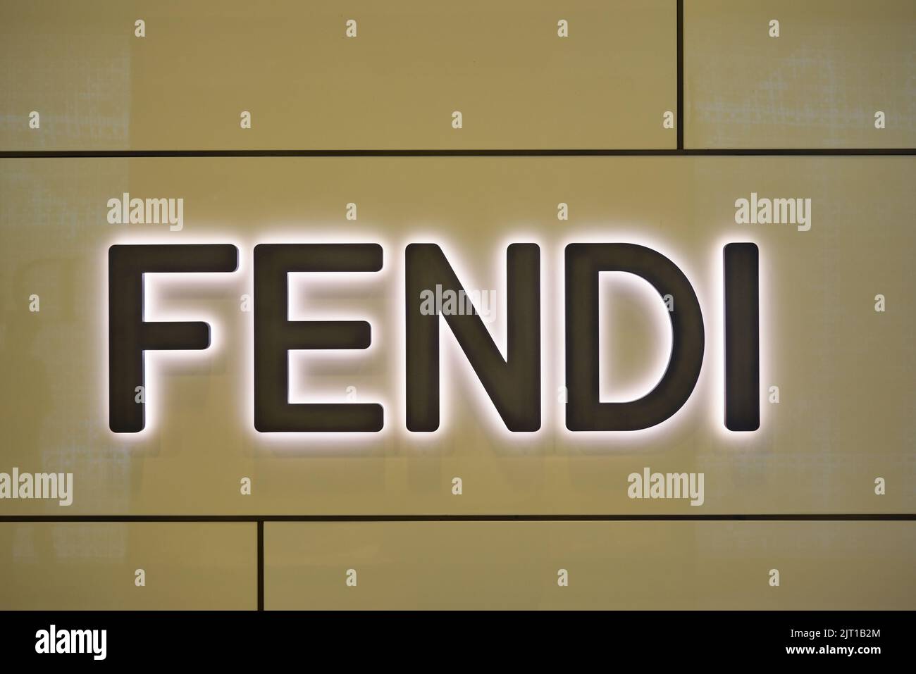 SINGAPORE - CIRCA JANUARY, 2020: close up shot of Fendi sign as seen at ...