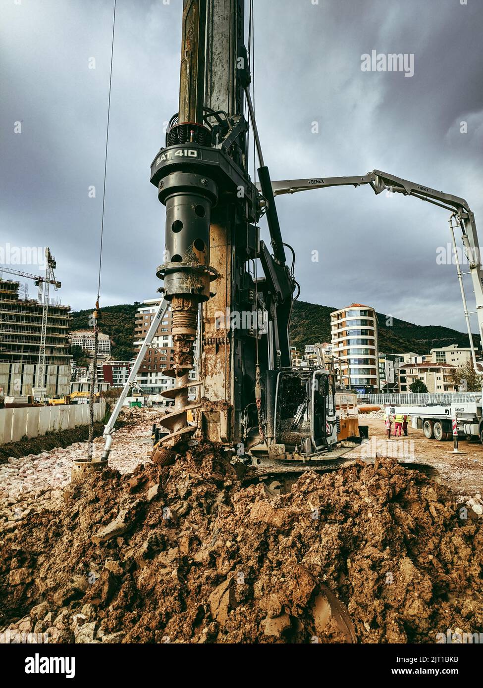 Drilling rig drills the ground at a construction site. High quality ...