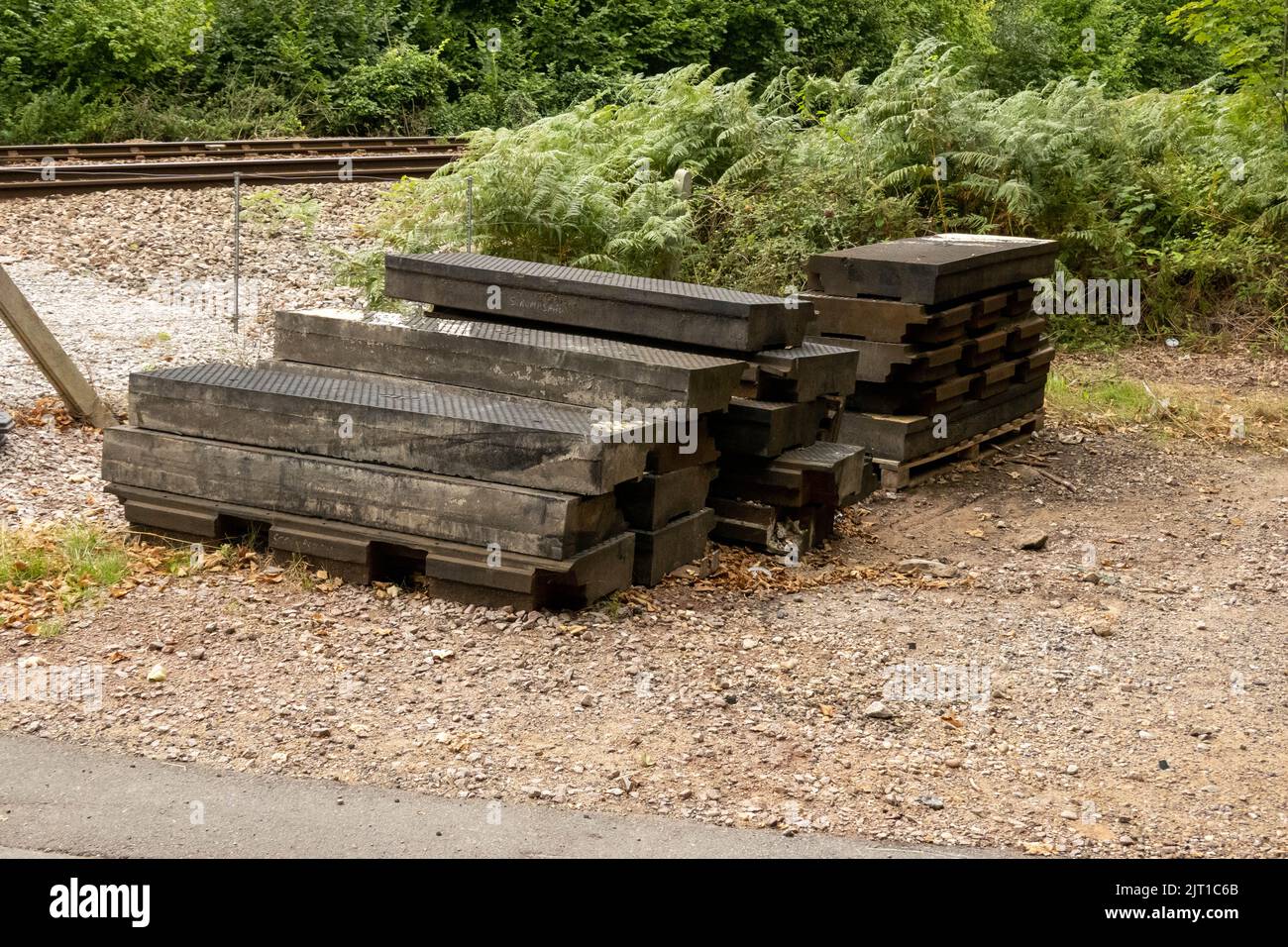 Used train line crossing pads at the side of a automatic level train ...