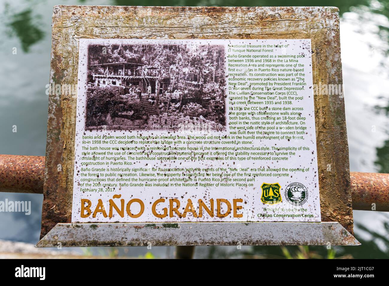 informational sign at Bano Grande swim area in El Yunque Forest Puerto ...