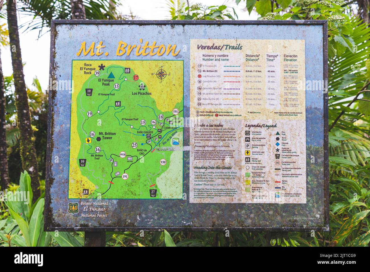informational sign illustrating a map of the Mt. Britton Trail El ...