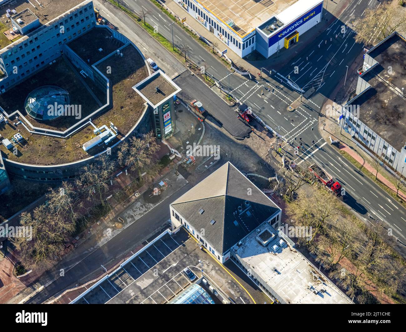 Aerial view, construction site intersection Westring and Westenwall in ...