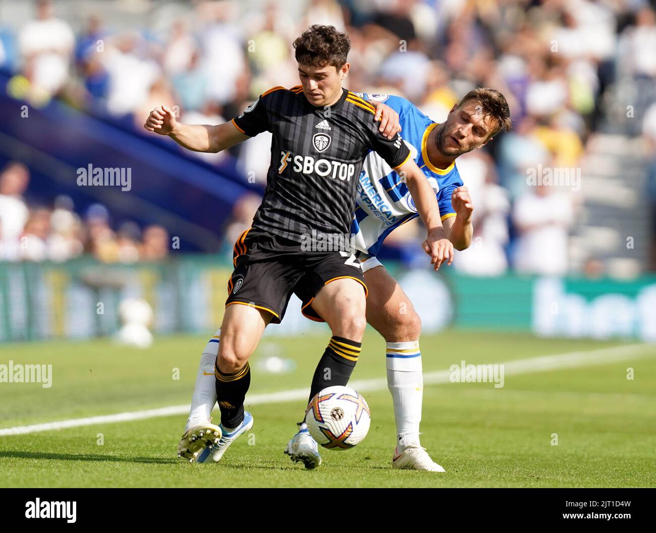 Leeds United's Daniel James (left) and Brighton and Hove Albion's Joel ...