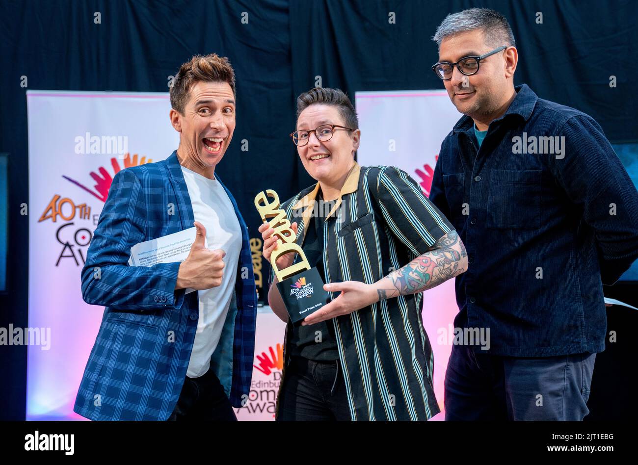 Sian Davies winner of Dave's Edinburgh Comedy Panel Award with Russell ...