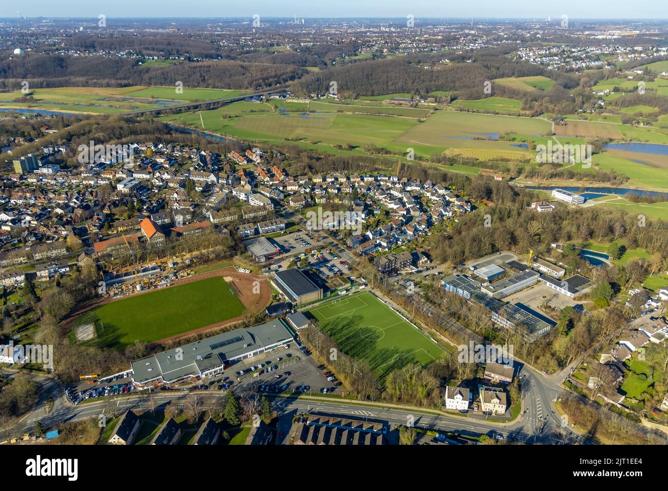 Aerial view, comprehensive school Hattingen-Welper with construction ...