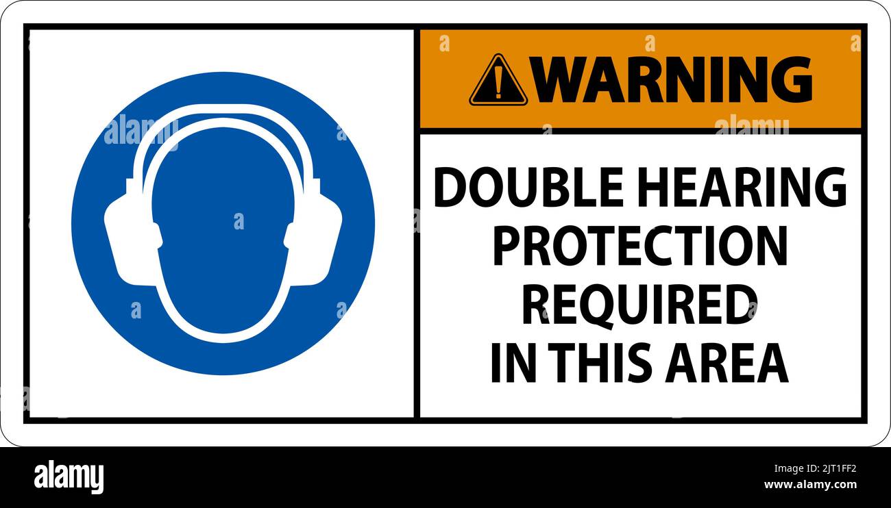Warning Double Hearing Protection Sign On White Background Stock Vector