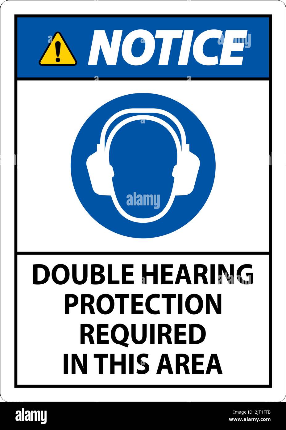 Notice Double Hearing Protection Sign On White Background Stock Vector