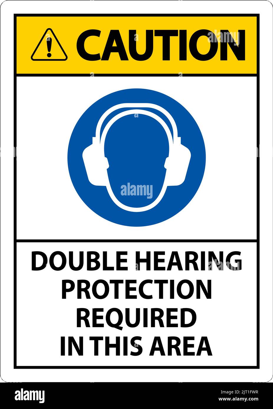 Caution Double Hearing Protection Sign On White Background Stock Vector ...