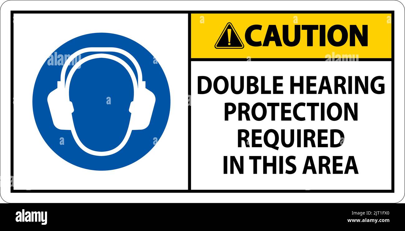 Caution Double Hearing Protection Sign On White Background Stock Vector ...