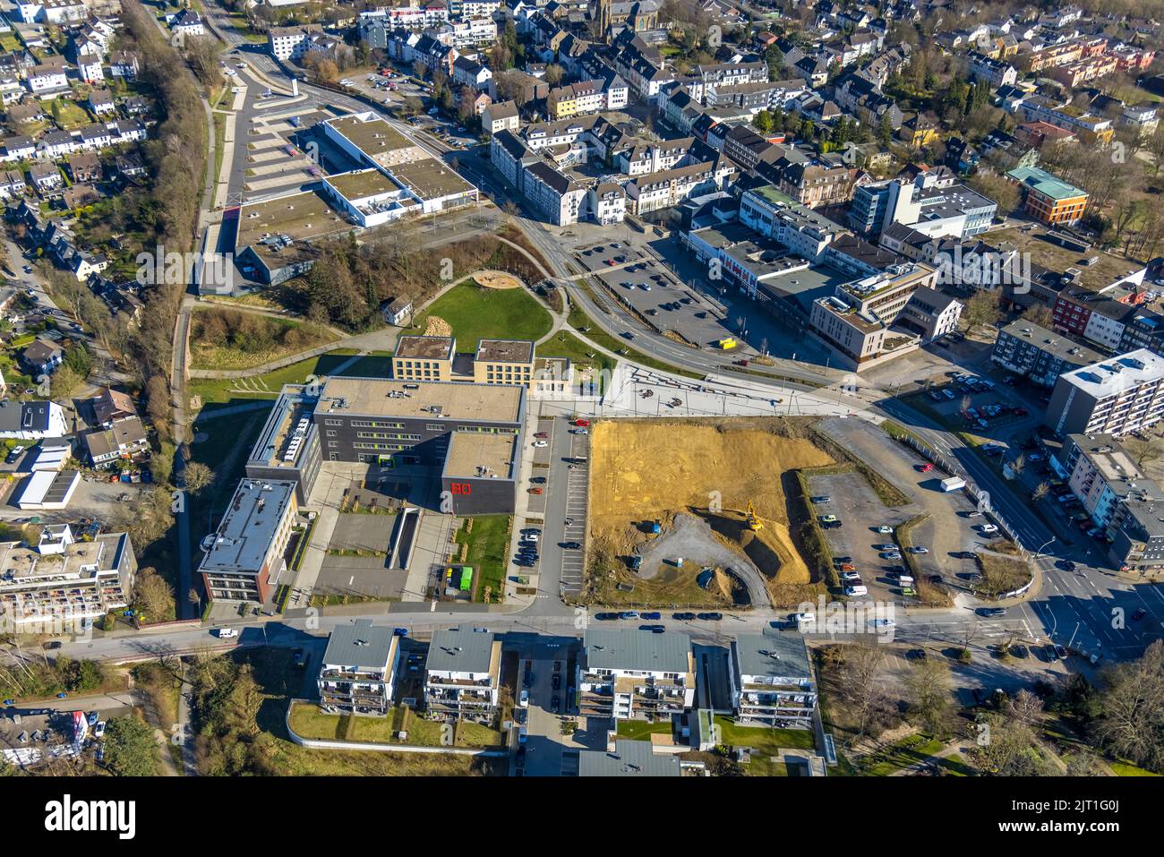 Aerial view, construction site at Velbert/Heiligenhaus campus ...