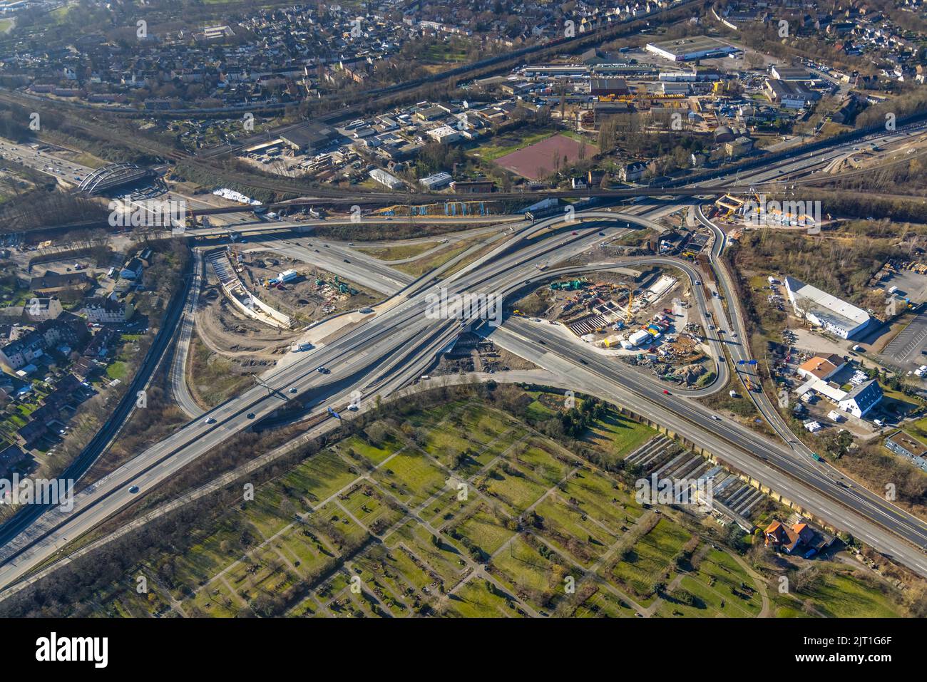 Major construction site freeway junction Herne of the freeway A42 and ...