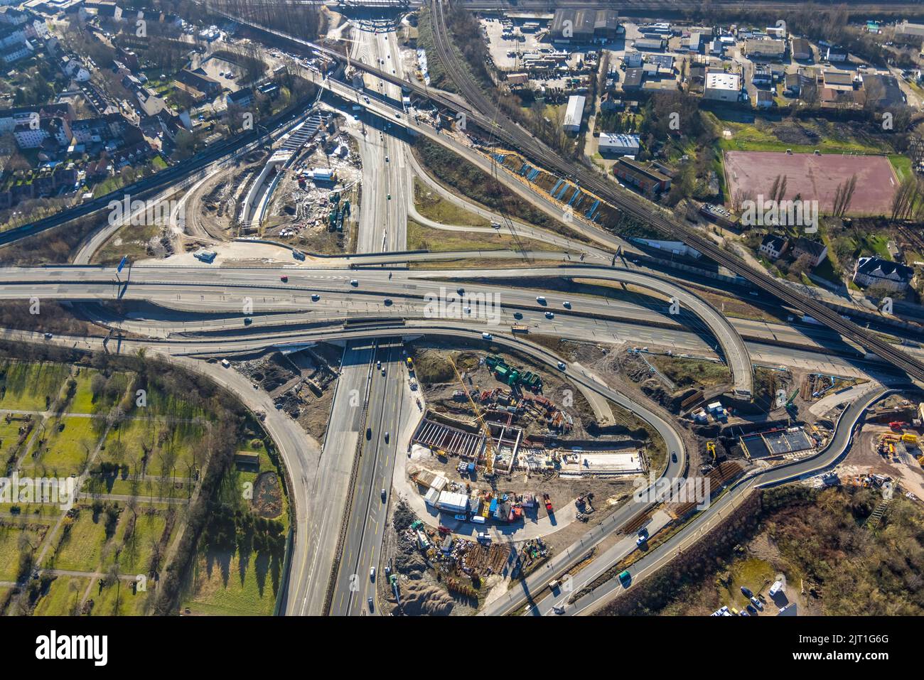 Major construction site freeway junction Herne of the freeway A42 and ...