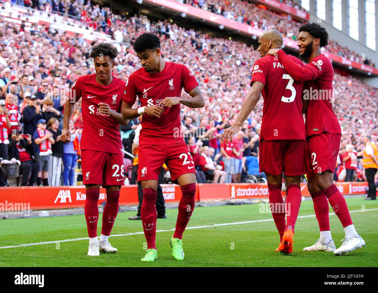 Liverpool's Luis Diaz (second left) celebrates scoring their side's ...