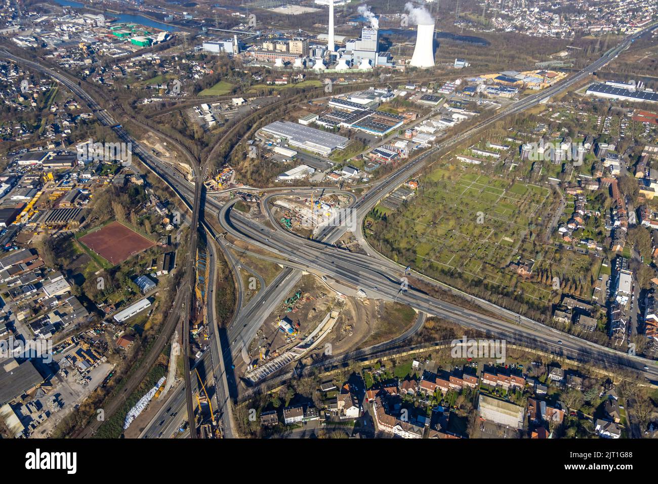 Major construction site freeway junction Herne of the freeway A42 and ...
