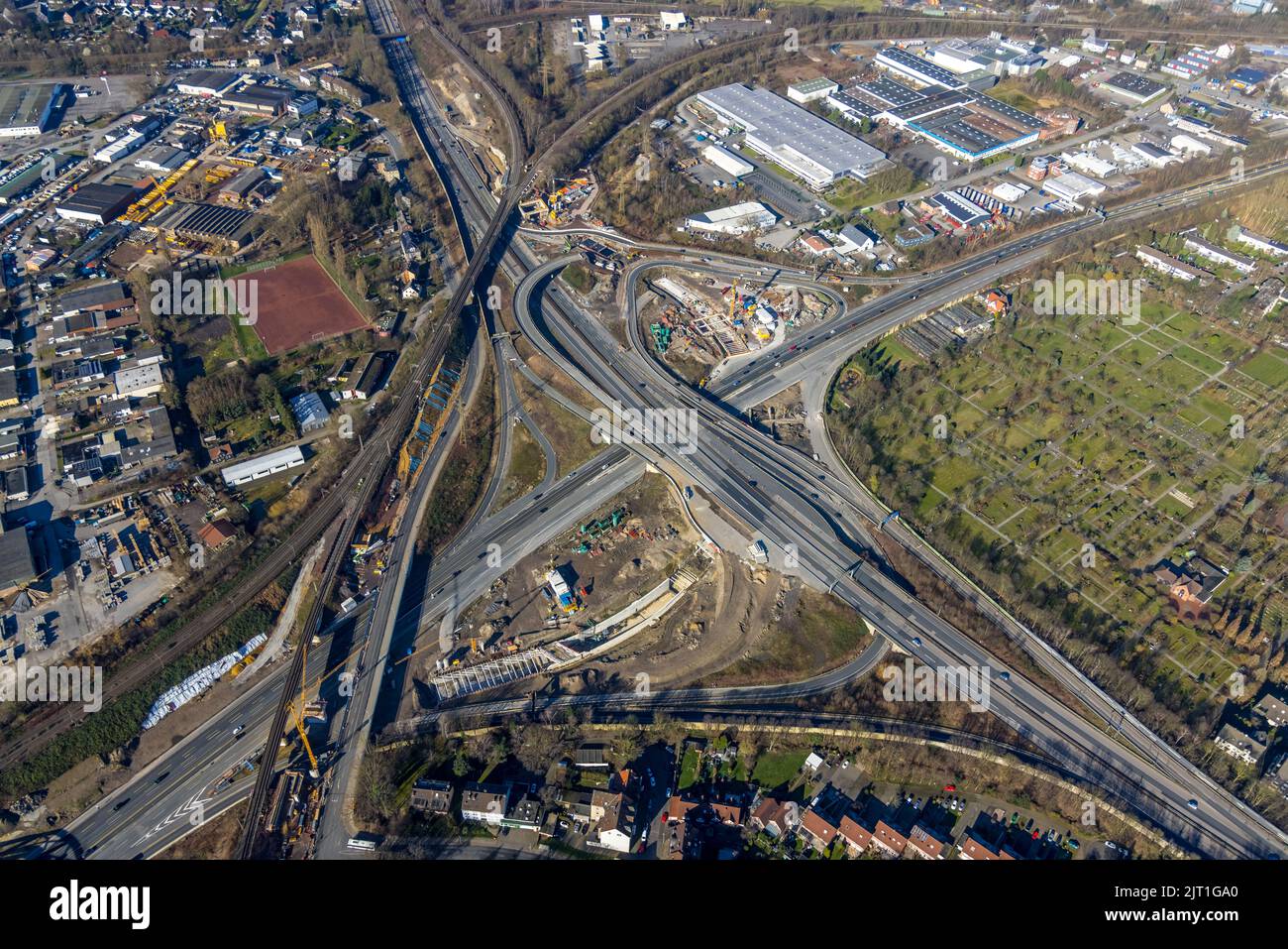 Major construction site freeway junction Herne of the freeway A42 and ...