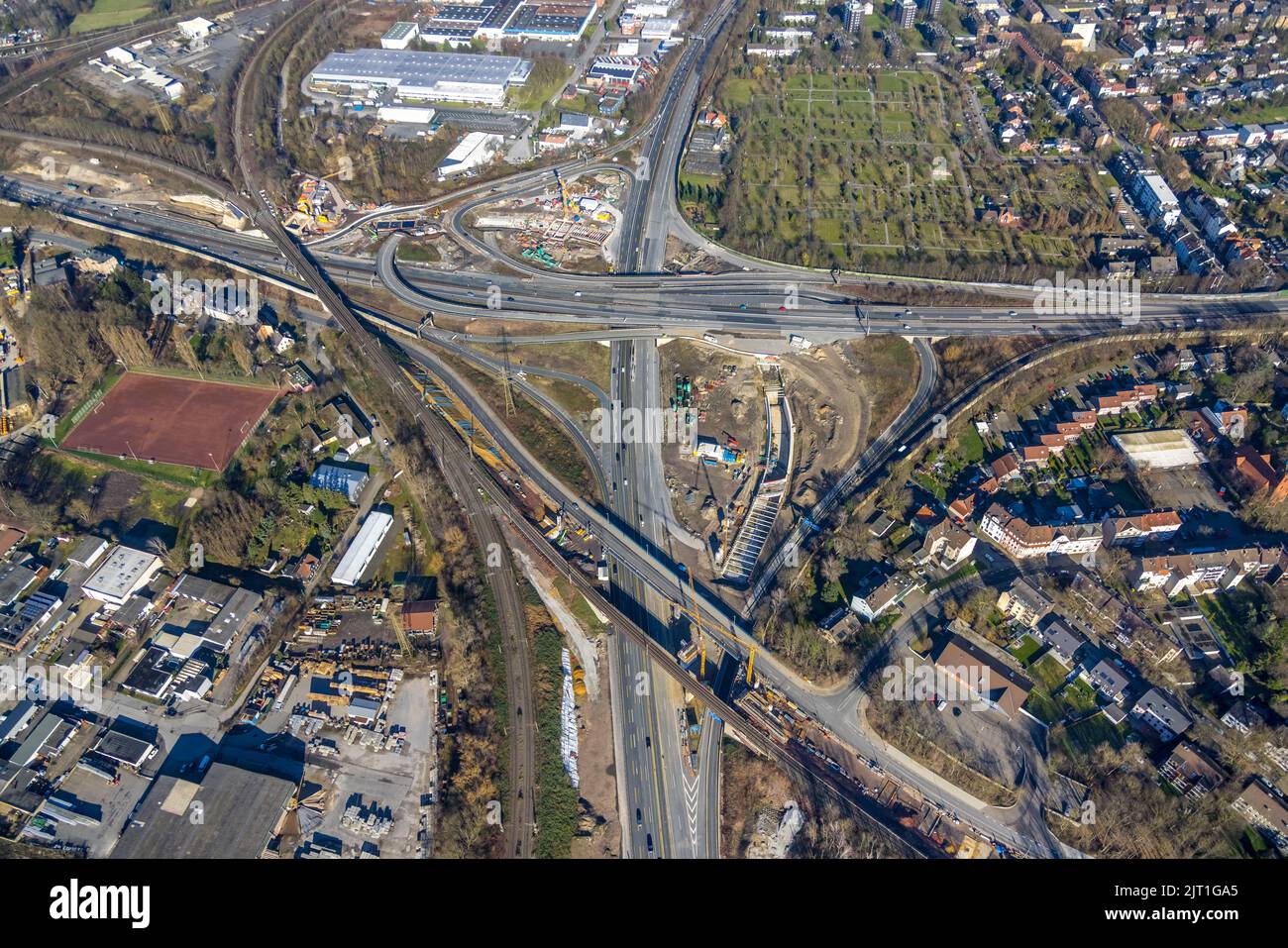 Major construction site freeway junction Herne of the freeway A42 and ...