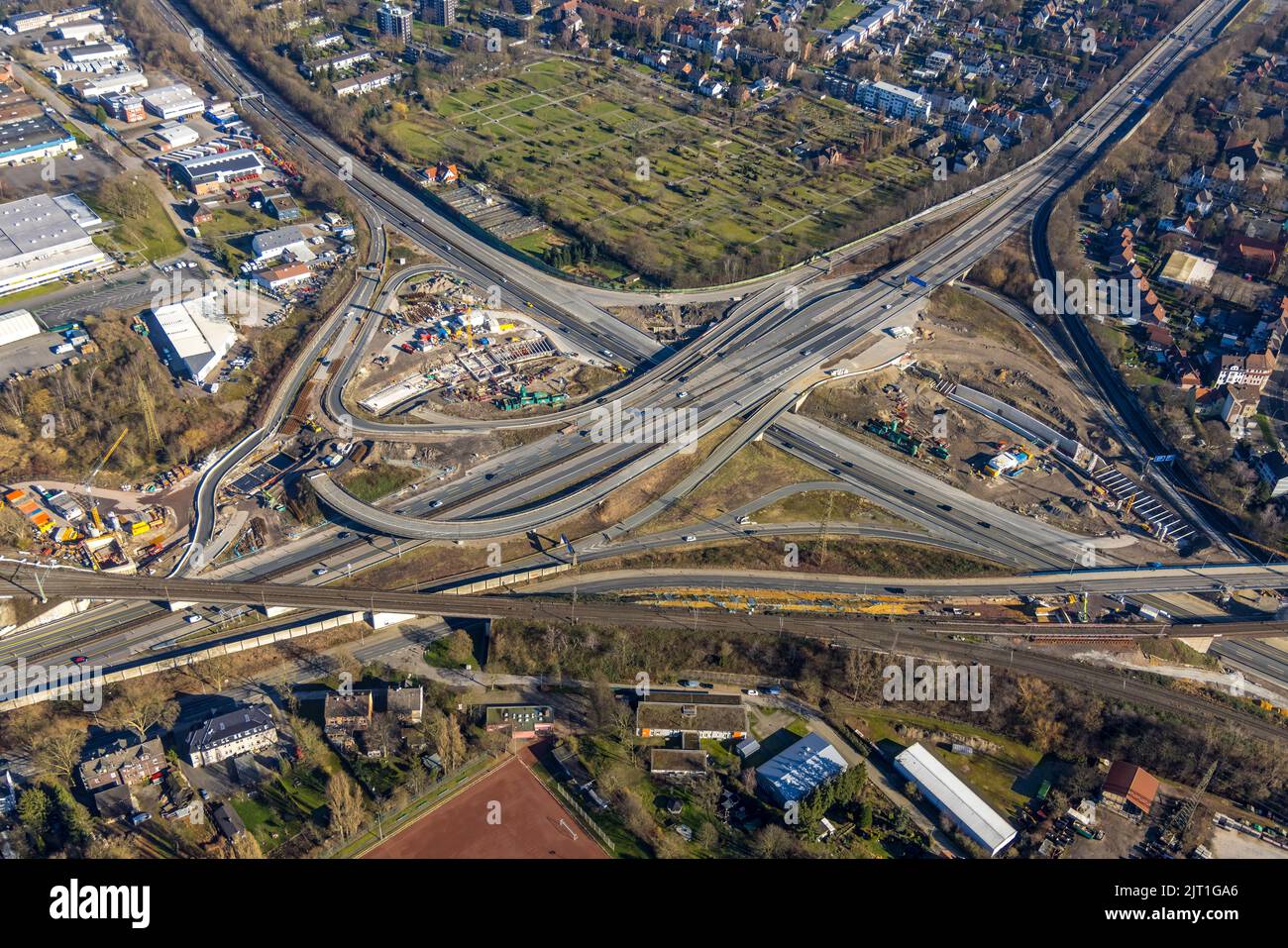 Major construction site freeway junction Herne of the freeway A42 and ...