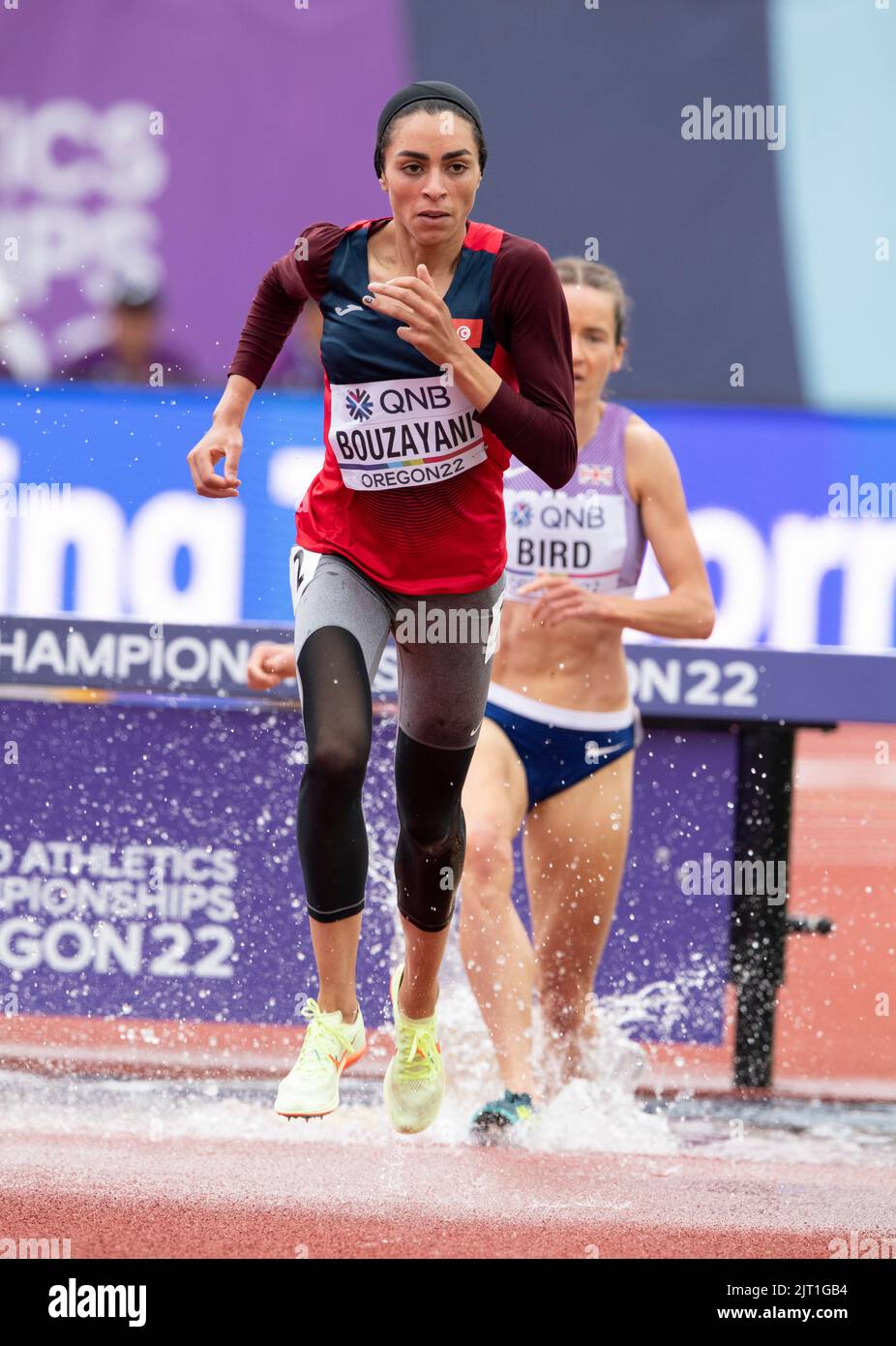 Marwa Bouzayani of Tunisia competing in the women’s 3000m steeplechase ...