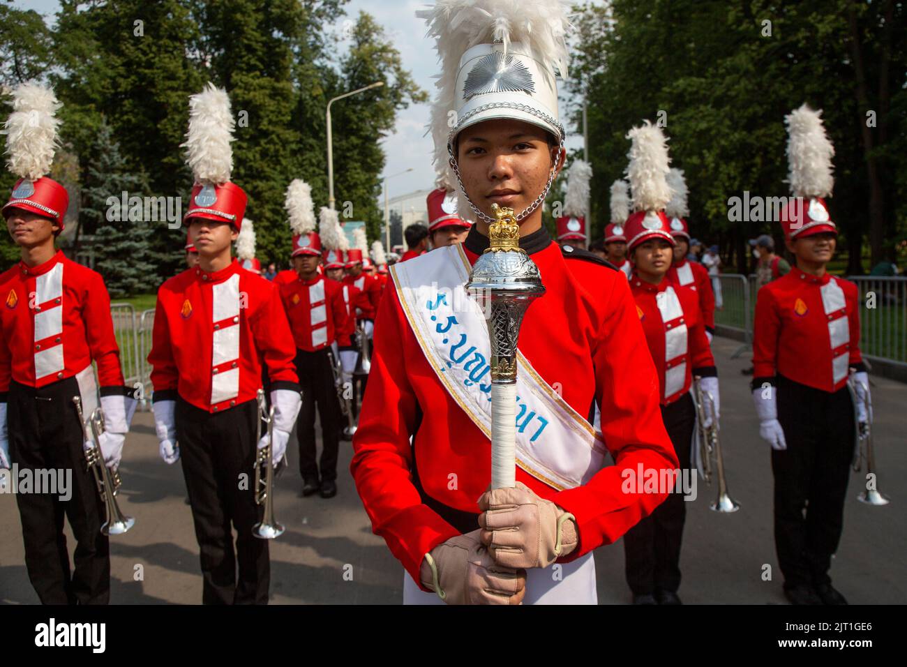 Moscow, Russia. 27th of August, 2022. A drum major of the Boonwattana ...