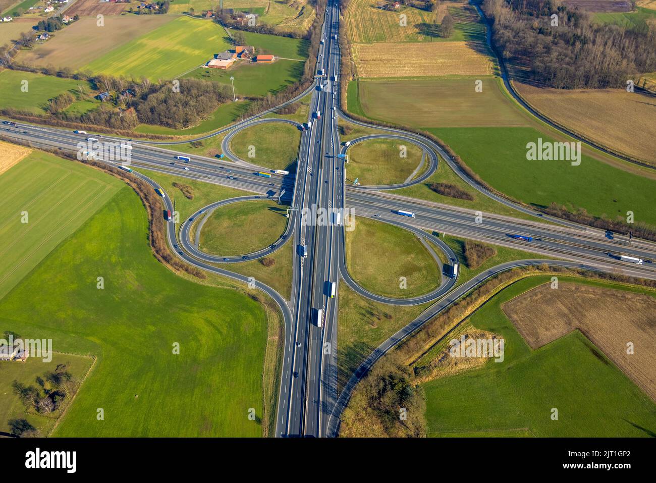 Aerial photo, freeway junction Lotte / Osnabrück, freeway A1 and ...