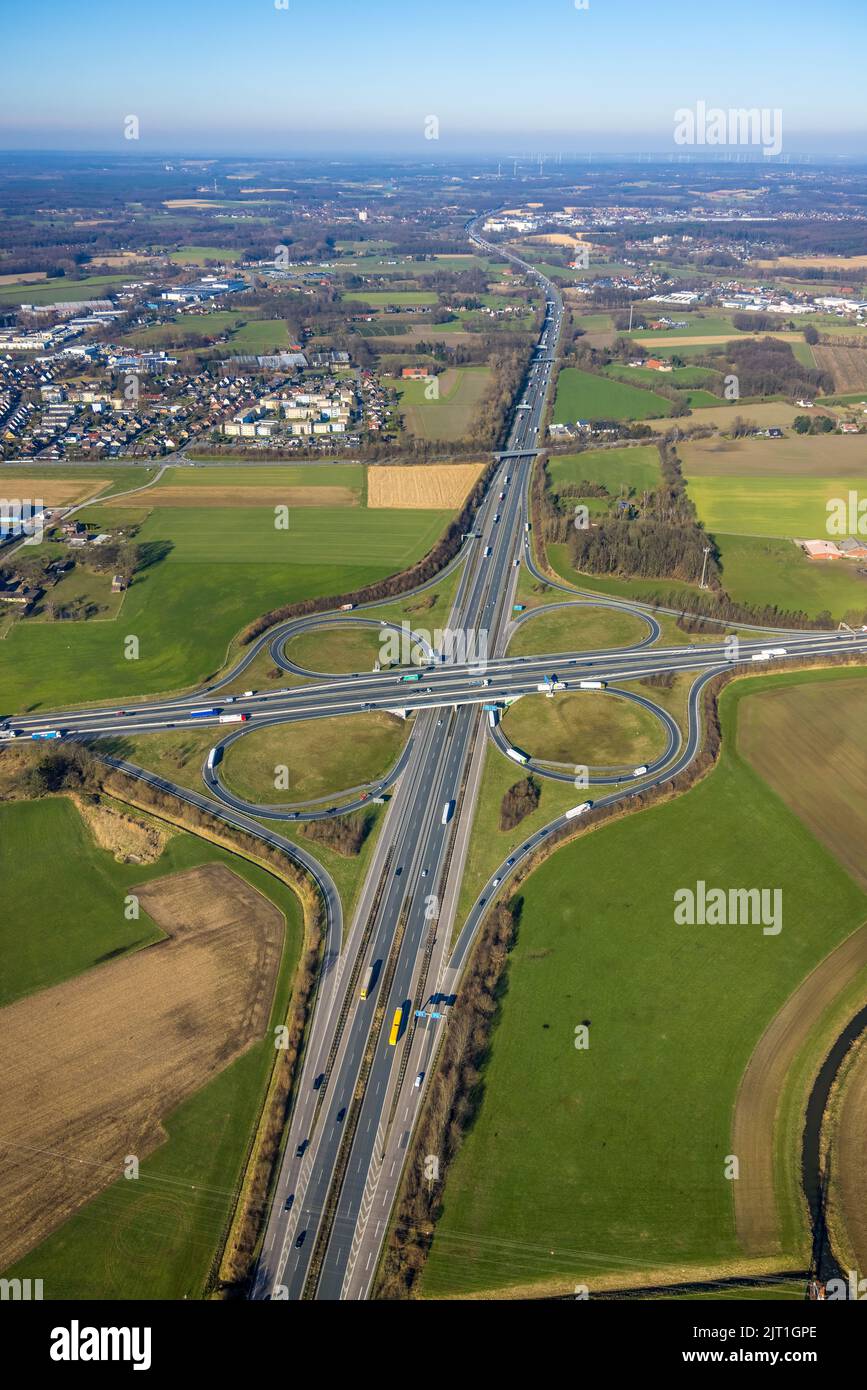 Aerial view, freeway junction Lotte / Osnabrück, freeway A1 and freeway ...