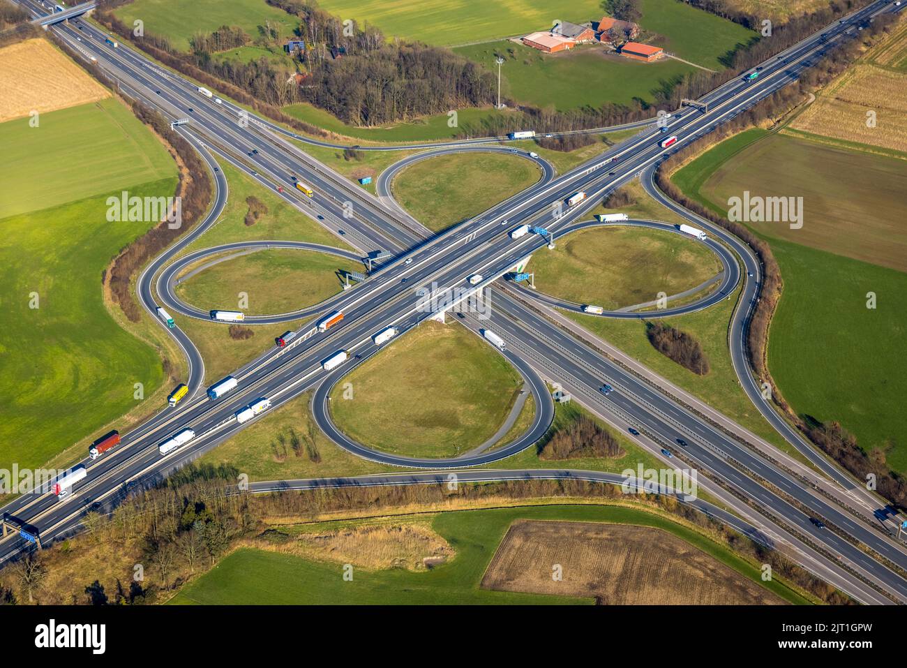 Aerial photo, freeway junction Lotte / Osnabrück, freeway A1 and ...