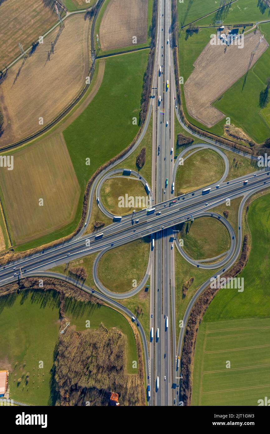 Aerial photo, freeway junction Lotte / Osnabrück, freeway A1 and ...