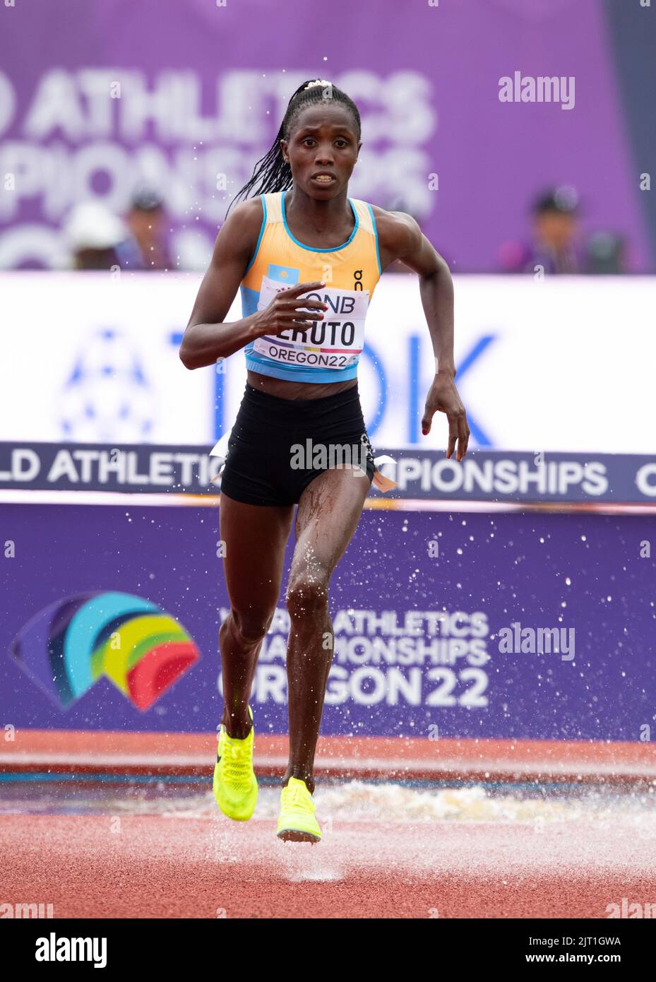 Norah Jeruto of Kazakhstan competing in the women’s 3000m steeplechase ...