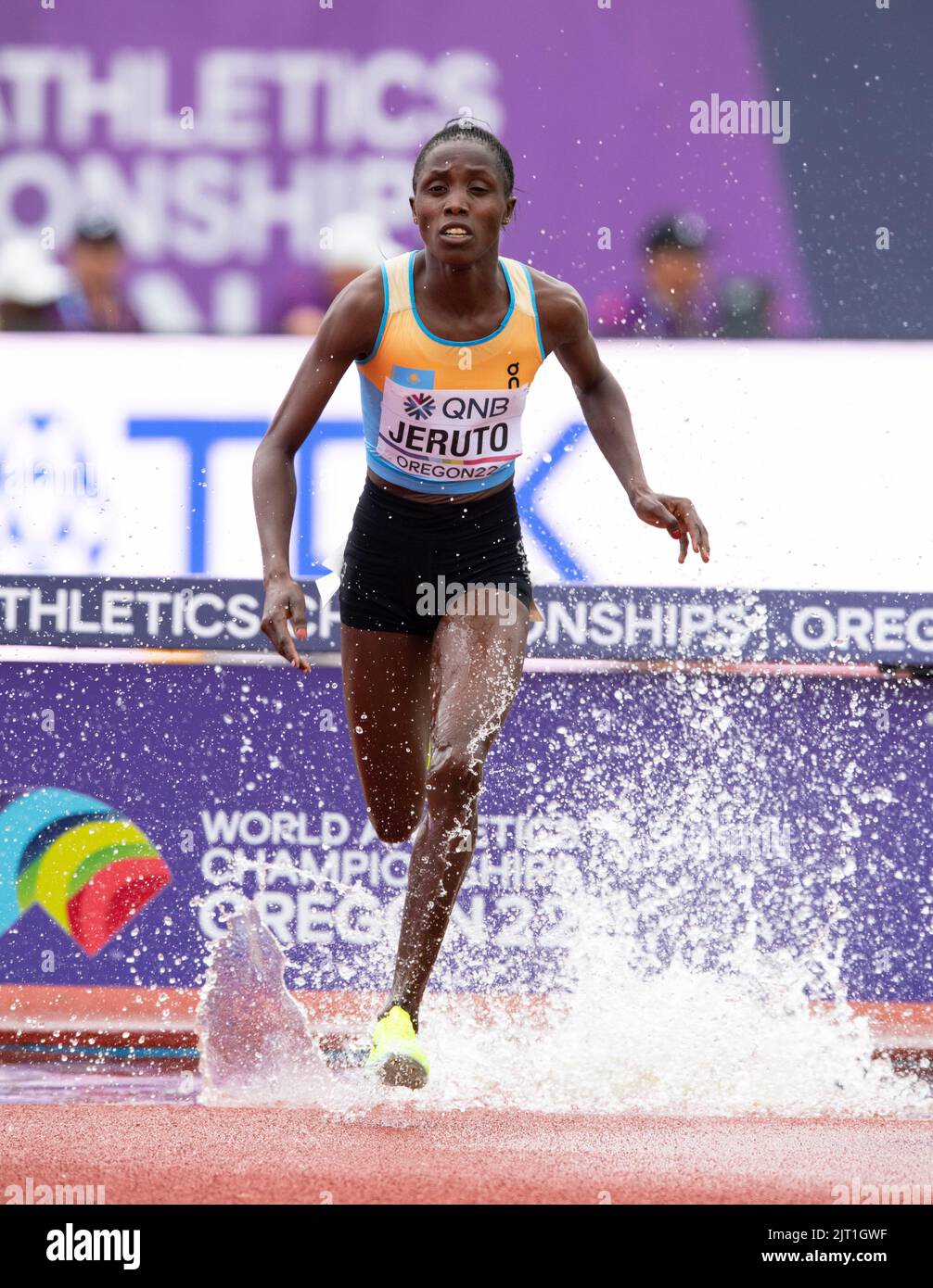 Norah Jeruto of Kazakhstan competing in the women’s 3000m steeplechase ...