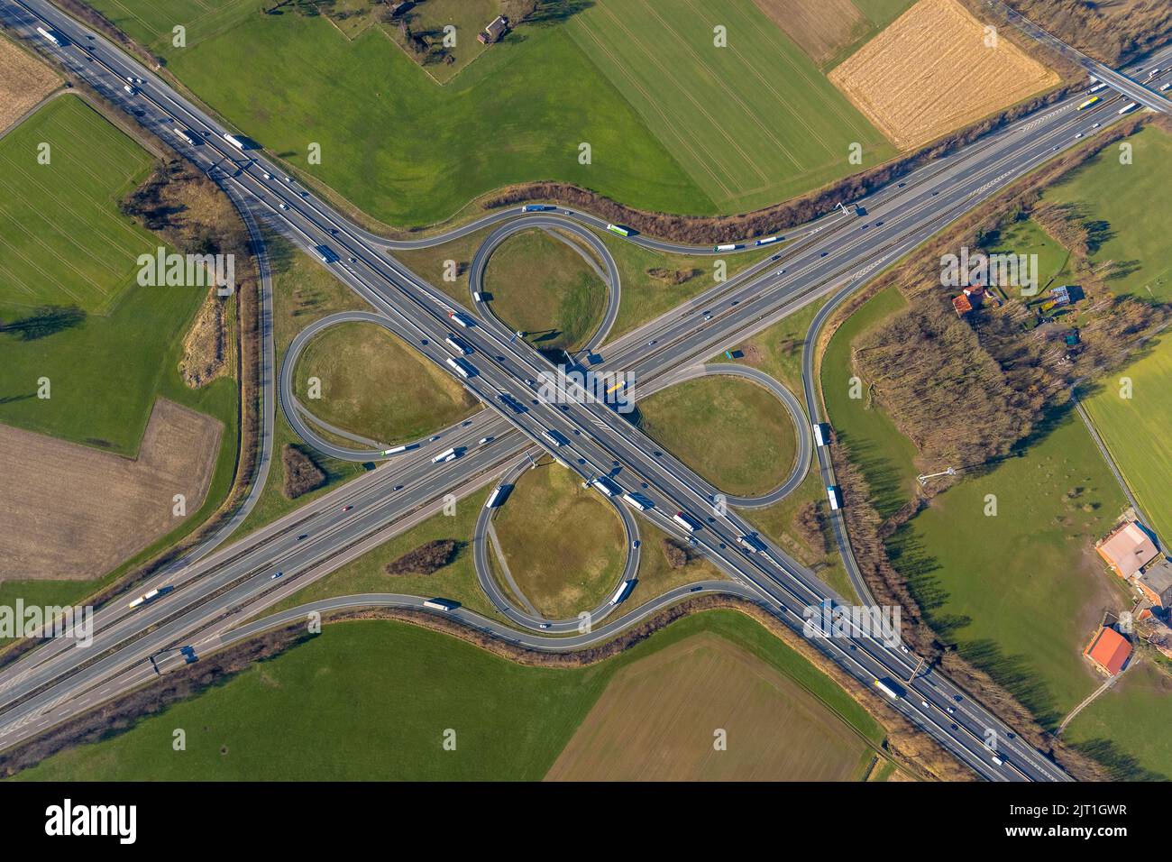 Aerial photo, freeway junction Lotte / Osnabrück, freeway A1 and ...