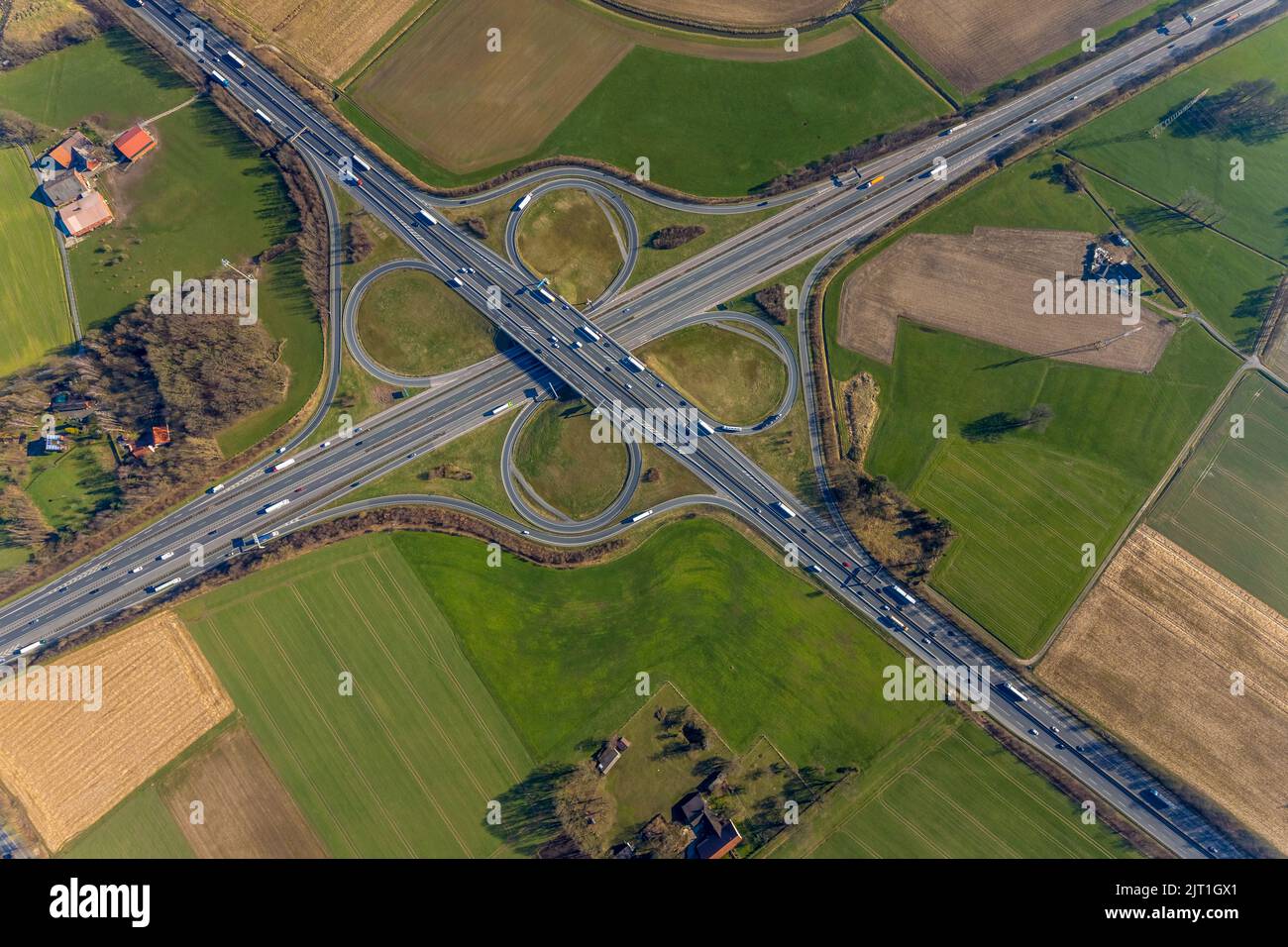 Aerial photo, freeway junction Lotte / Osnabrück, freeway A1 and ...