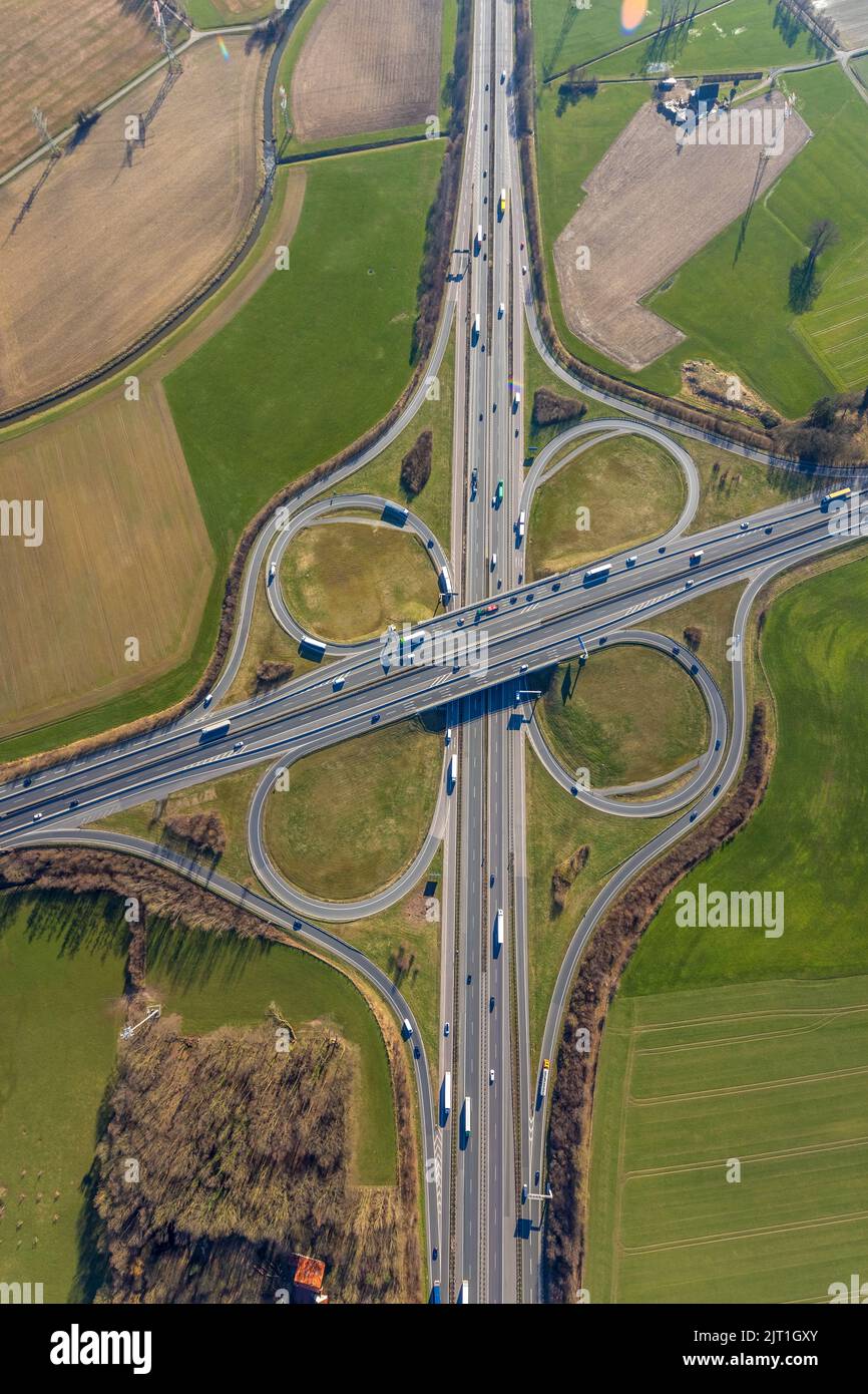 Aerial photo, freeway junction Lotte / Osnabrück, freeway A1 and ...