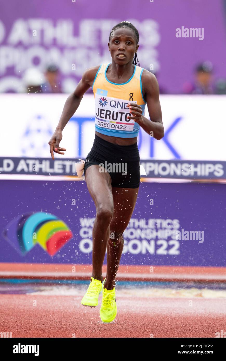 Norah Jeruto of Kazakhstan competing in the women’s 3000m steeplechase ...
