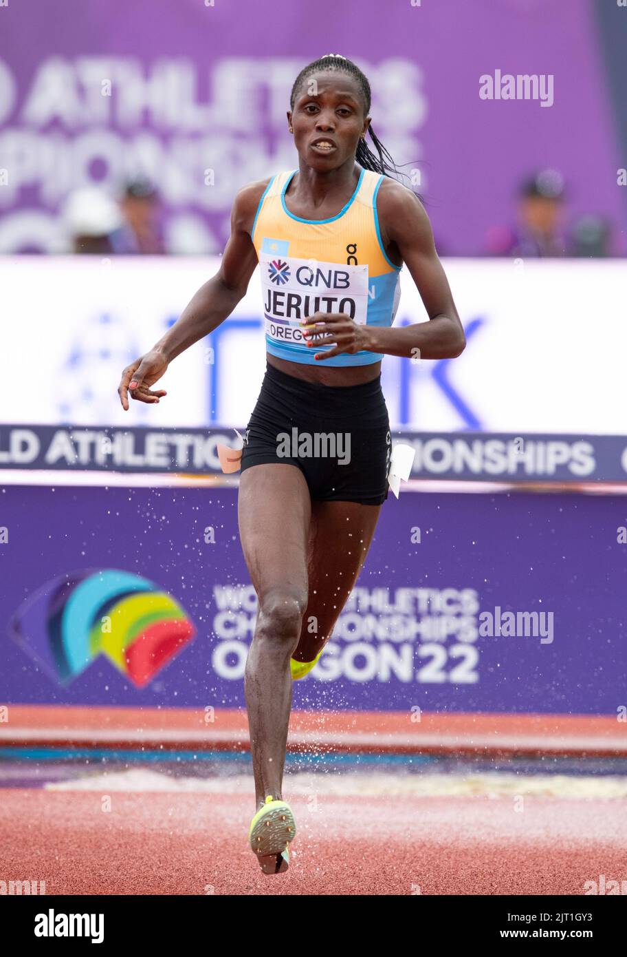Norah Jeruto of Kazakhstan competing in the women’s 3000m steeplechase ...