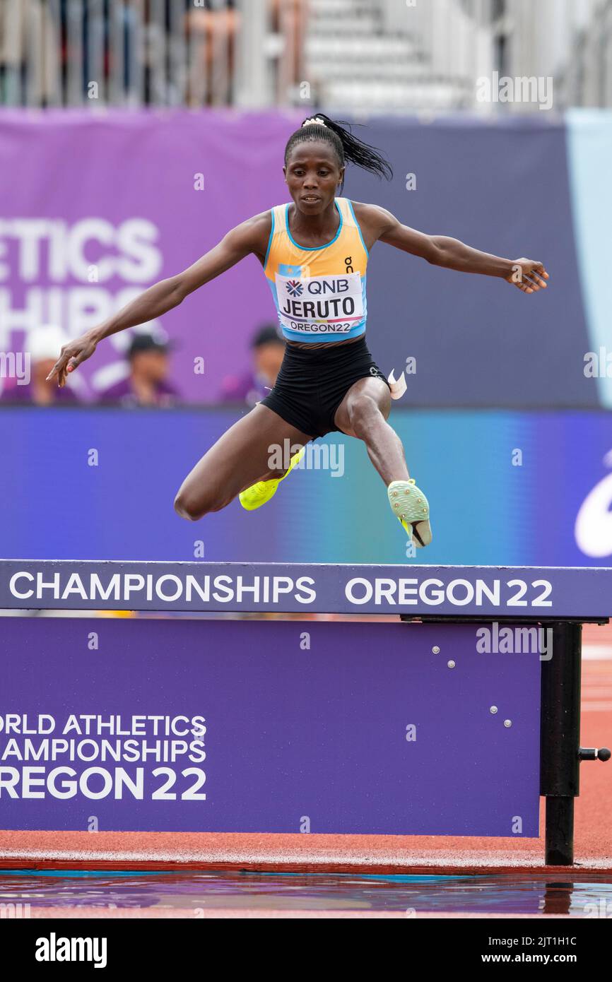 Norah Jeruto of Kazakhstan competing in the women’s 3000m steeplechase ...
