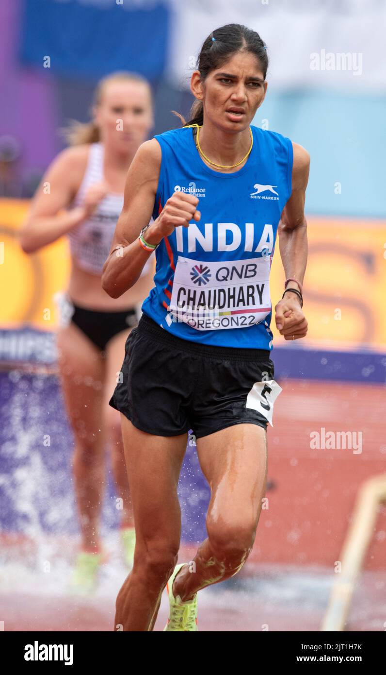 Parul Chaudhary of India competing in the women’s 3000m steeplechase ...