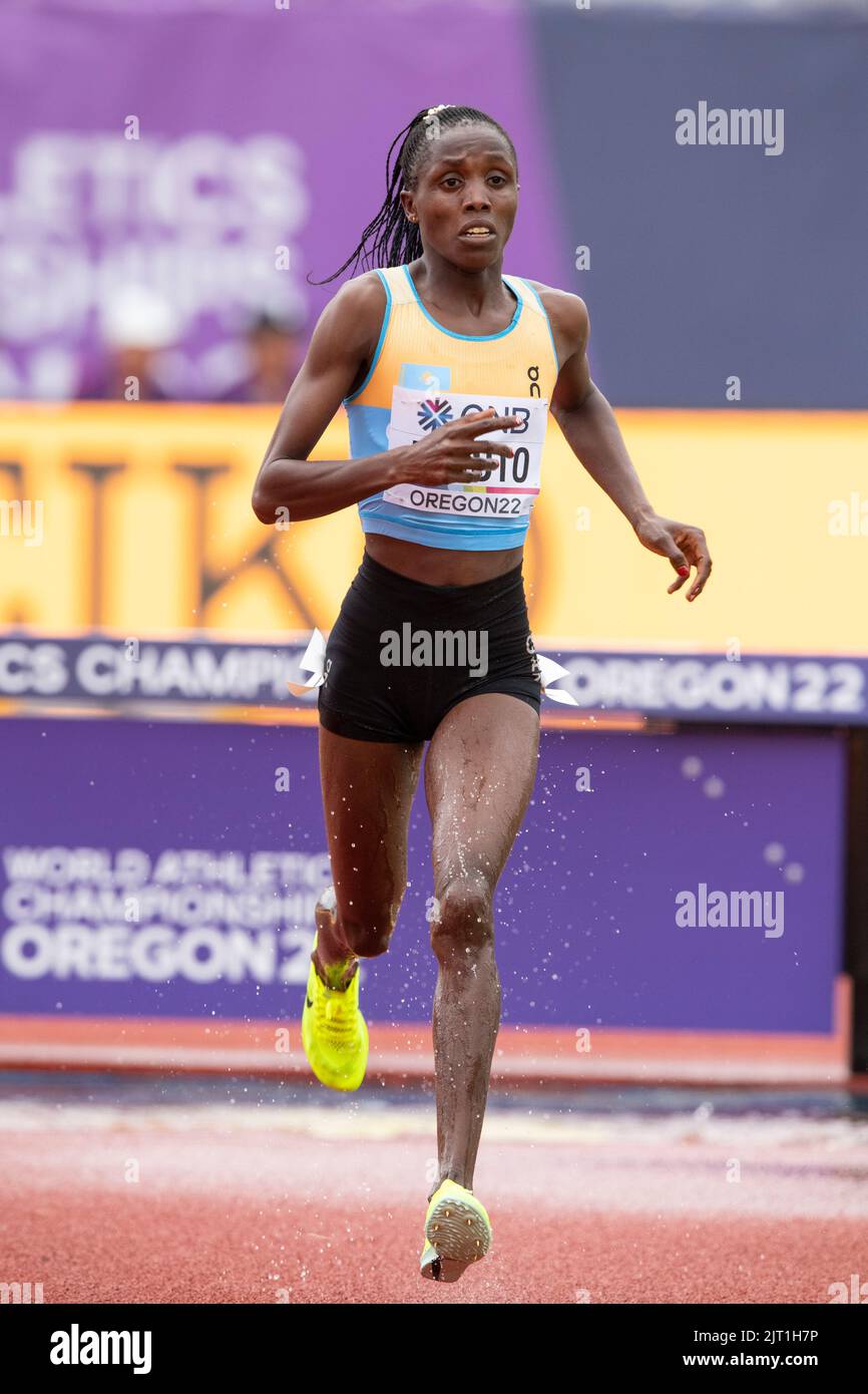 Norah Jeruto of Kazakhstan competing in the women’s 3000m steeplechase ...