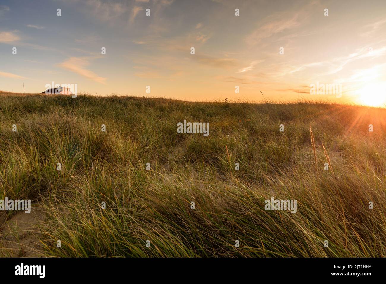 Sun setting over grassy hi-res stock photography and images - Alamy