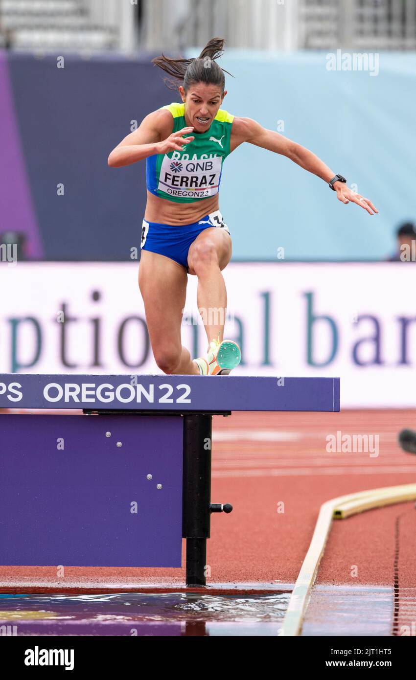 Simone Ferraz of Brazil competing in the women’s 3000m steeplechase heats at the World Athletics ...