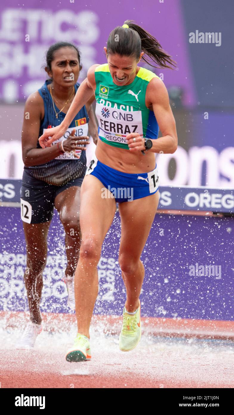 Simone Ferraz of Brazil competing in the women’s 3000m steeplechase heats at the World Athletics ...