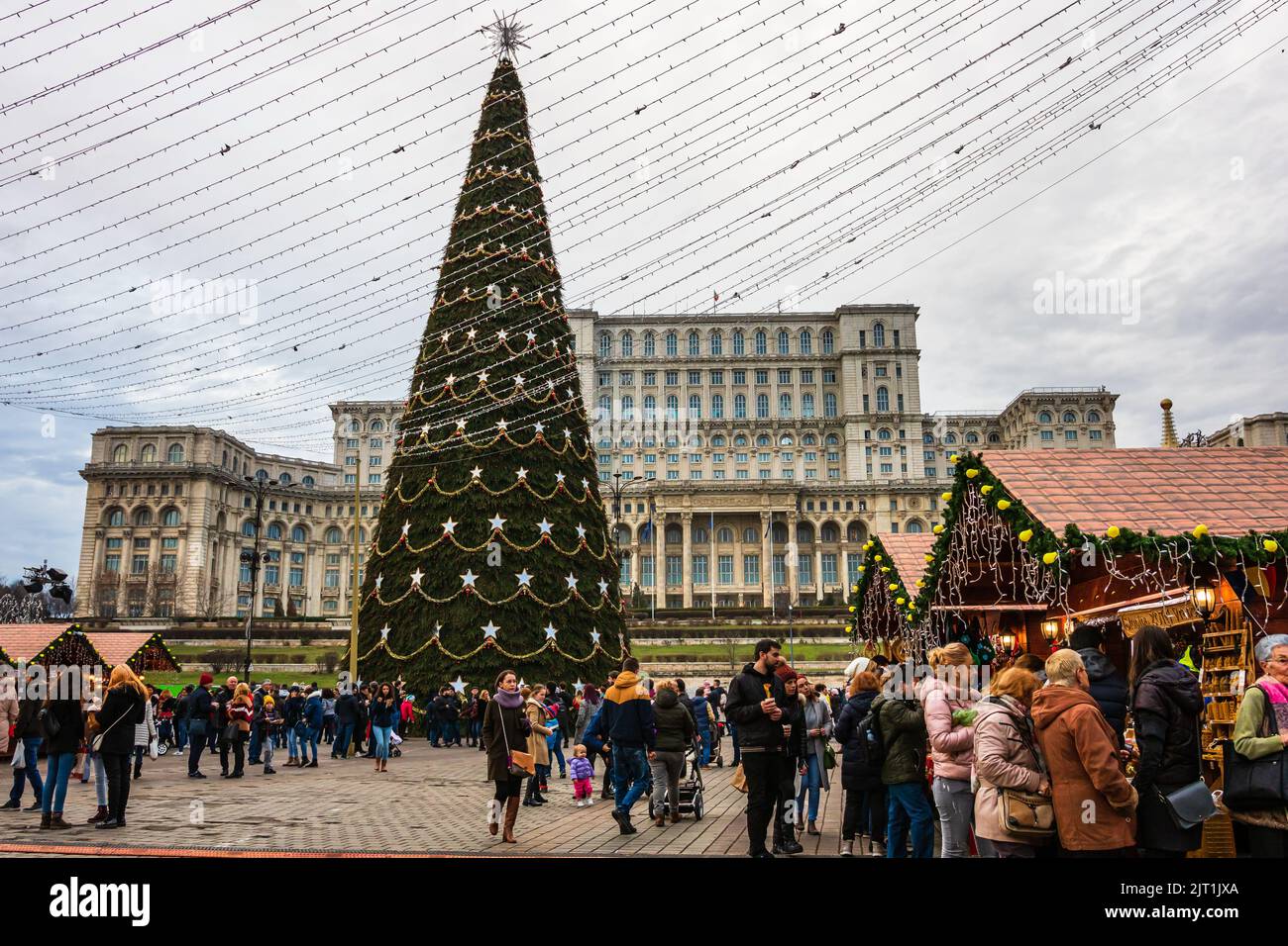People at Bucharest Christmas Market in downtown Bucharest, Romania ...