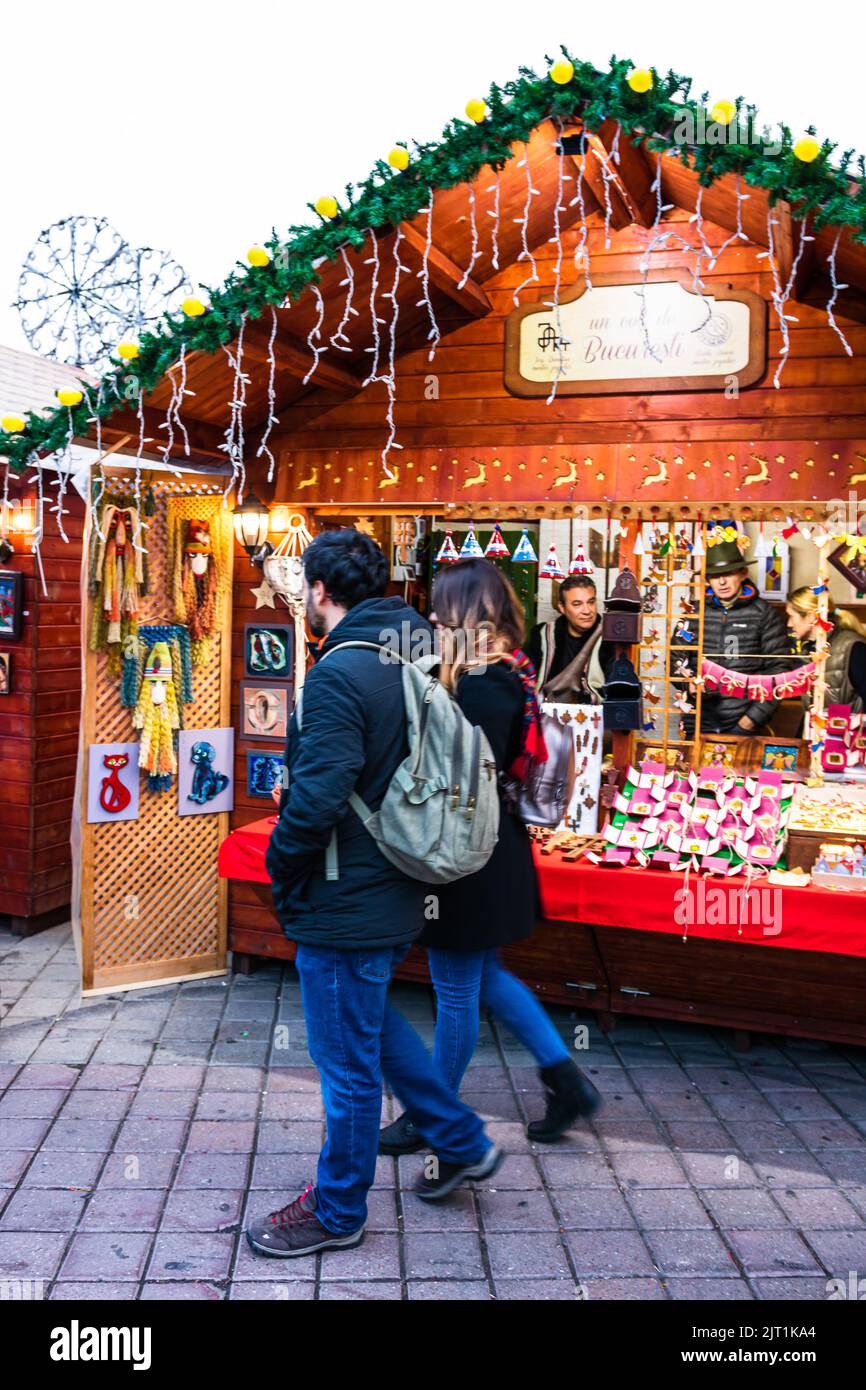 People at Bucharest Christmas Market in downtown Bucharest, Romania ...
