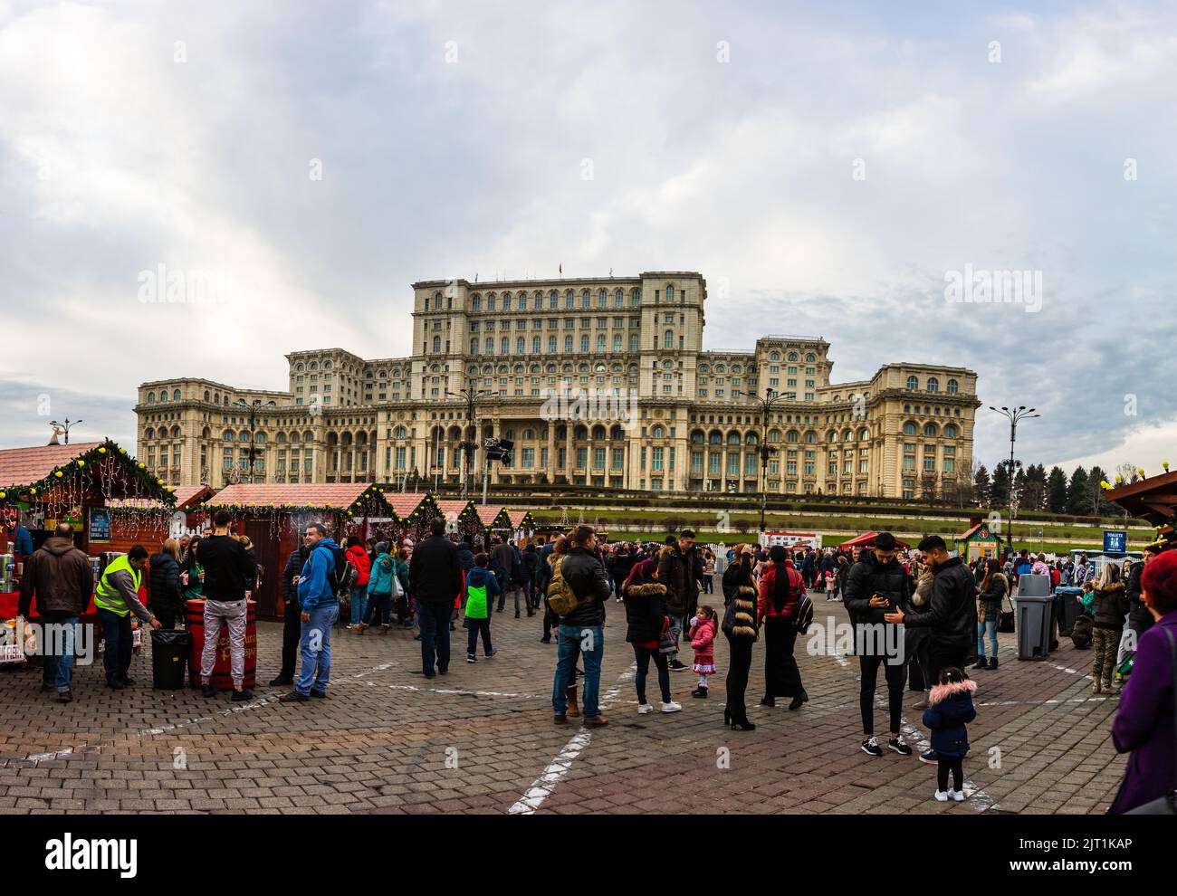 People at Bucharest Christmas Market in downtown Bucharest, Romania ...
