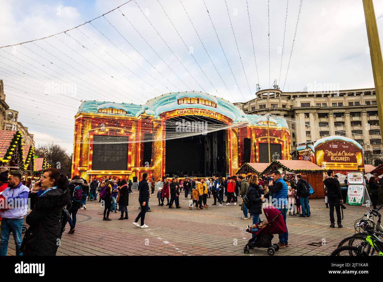 People at Bucharest Christmas Market in downtown Bucharest, Romania ...