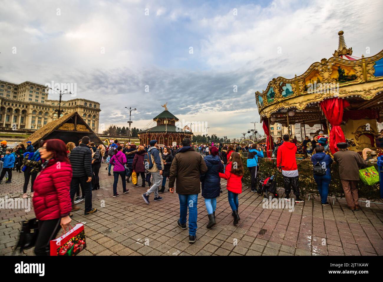 People at Bucharest Christmas Market in downtown Bucharest, Romania ...