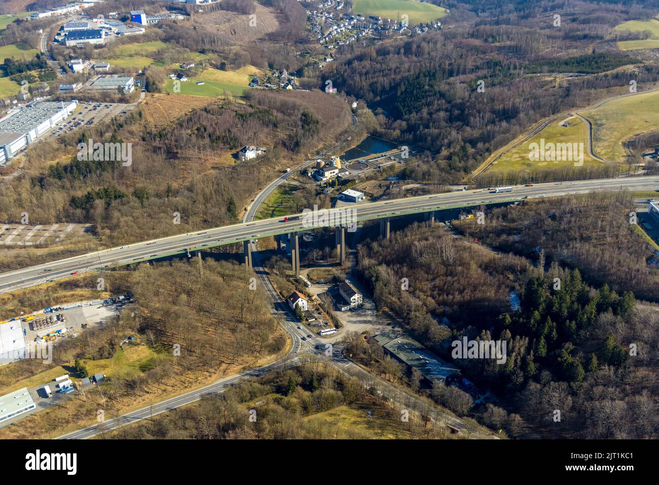 Freeway bridge viaduct Schlittenbach of the freeway A45 Sauerlandlinie ...