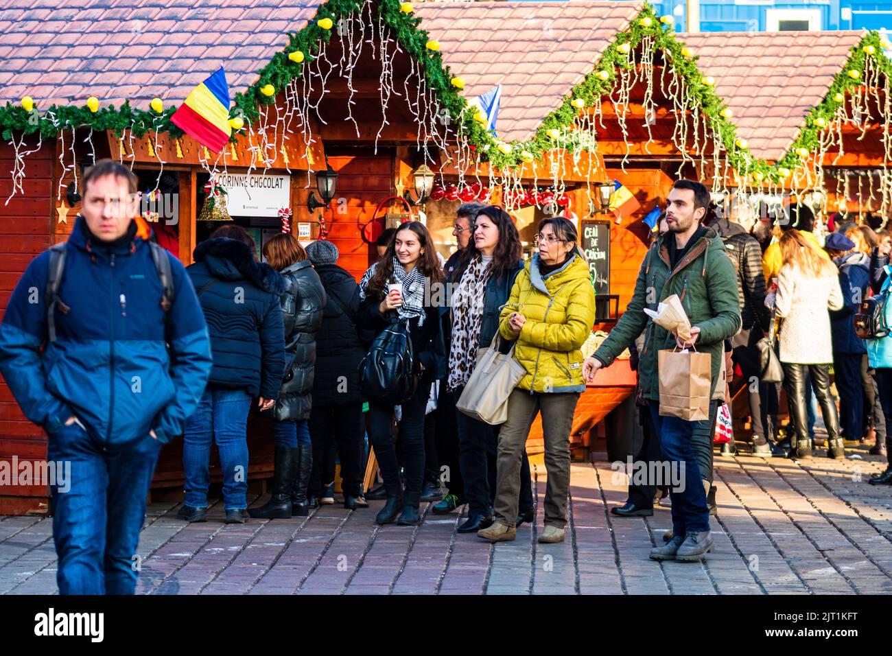 People at Bucharest Christmas Market in downtown Bucharest, Romania ...