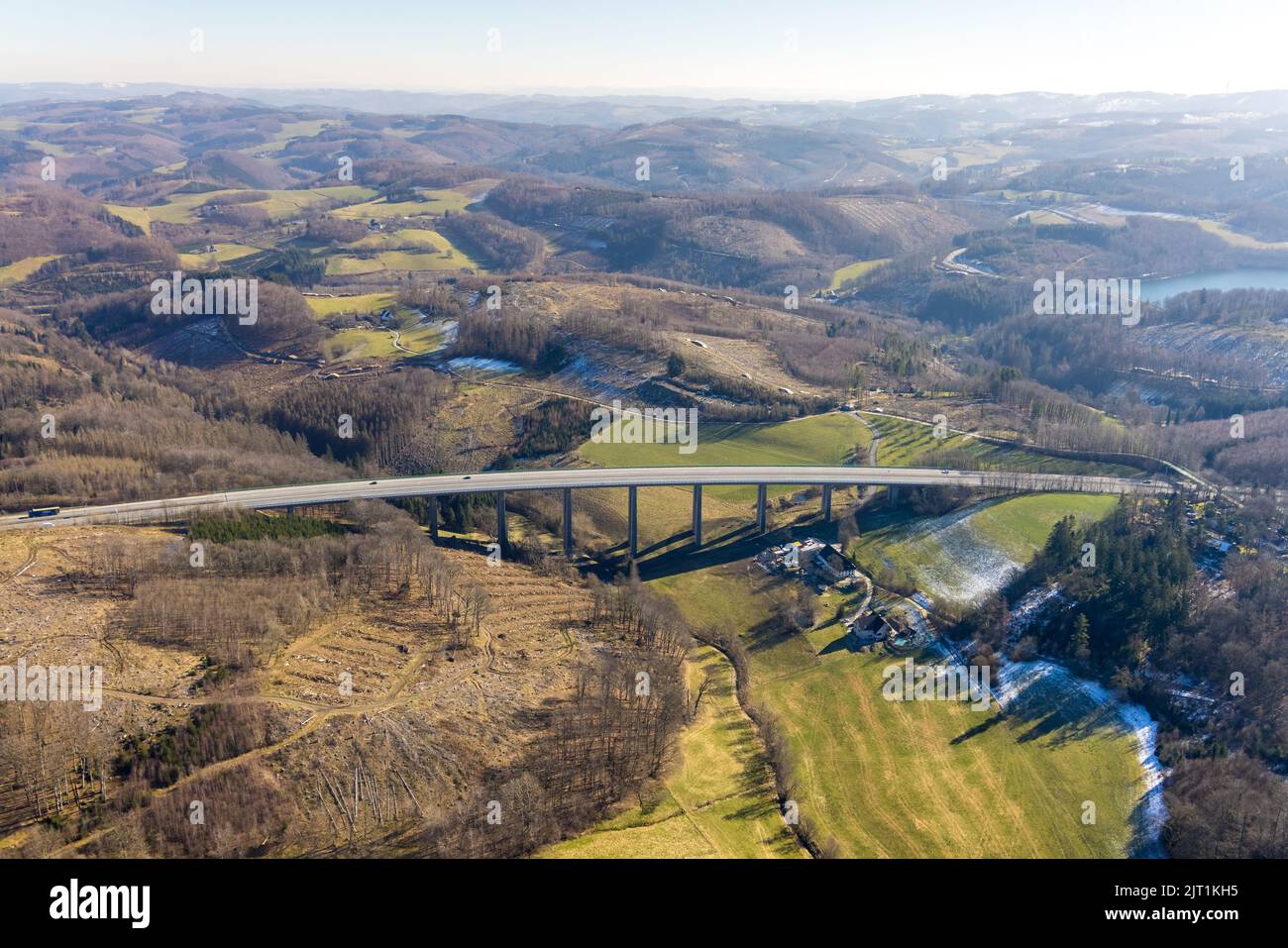 Freeway bridge valley bridge Bremecke of the freeway A45 Sauerlandlinie ...
